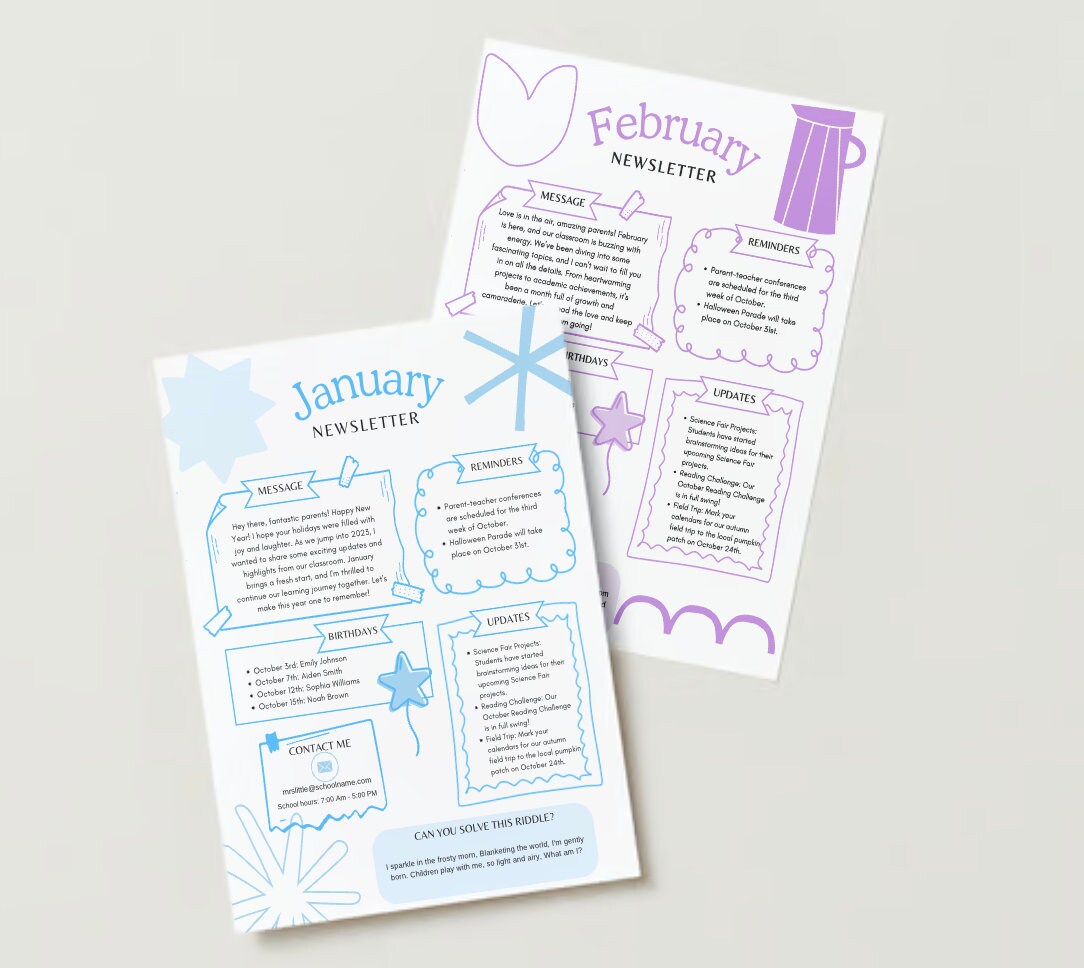 Newsletter Template Bundle, Editable Newsletter, Monthly Newsletter ...