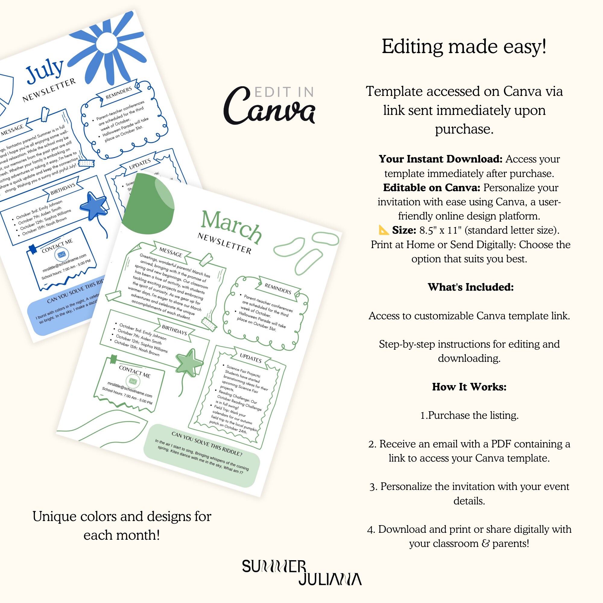 Newsletter Template Bundle, Editable Newsletter, Monthly Newsletter ...