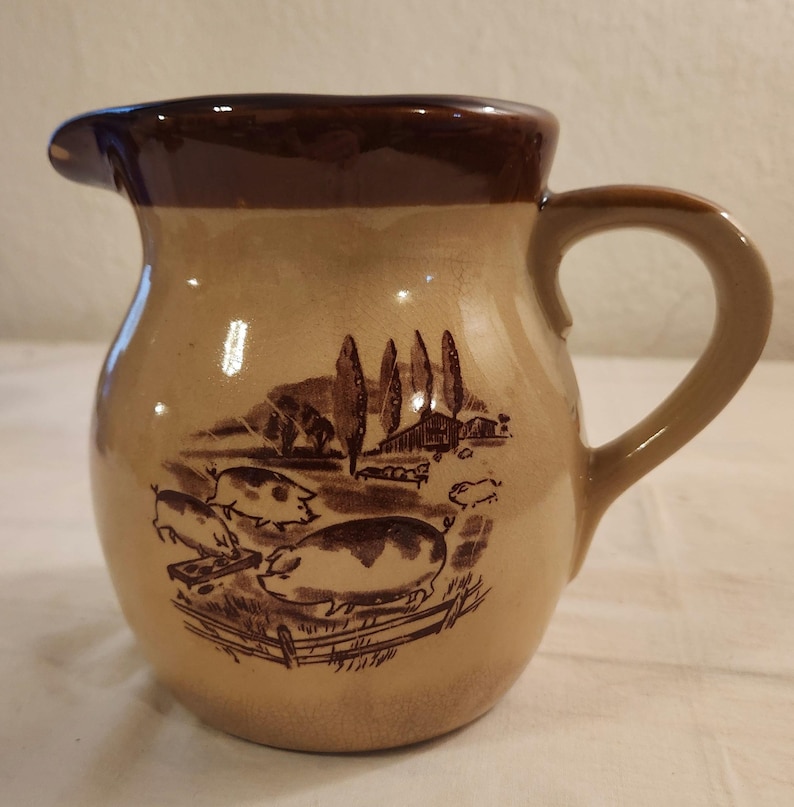 Vintage Pigs in a Pen Glazed Pottery Pitcher - Etsy
