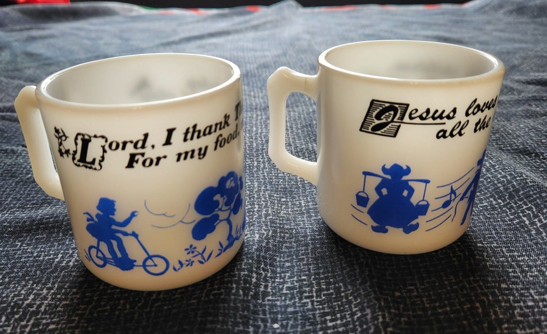 2 Vintage Hazel Atlas Milk Glass Children's Prayer Cups - Etsy
