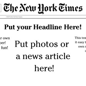 Custom New York Times Newspaper Template - Etsy