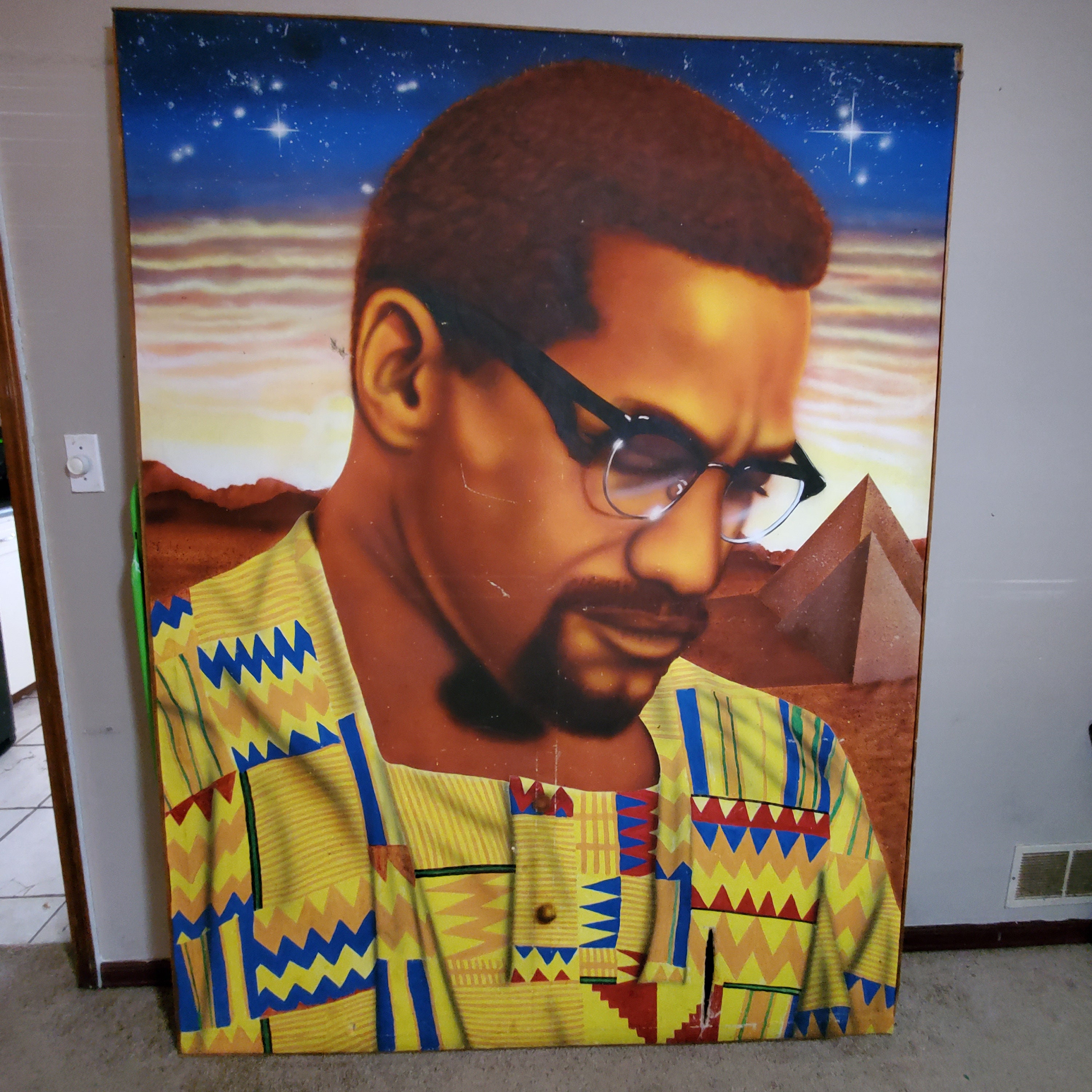 Malcolm X Portrait Malcolm Dressed in Traditional Ashanti Kinte Cloth Pyramids in the Background ...
