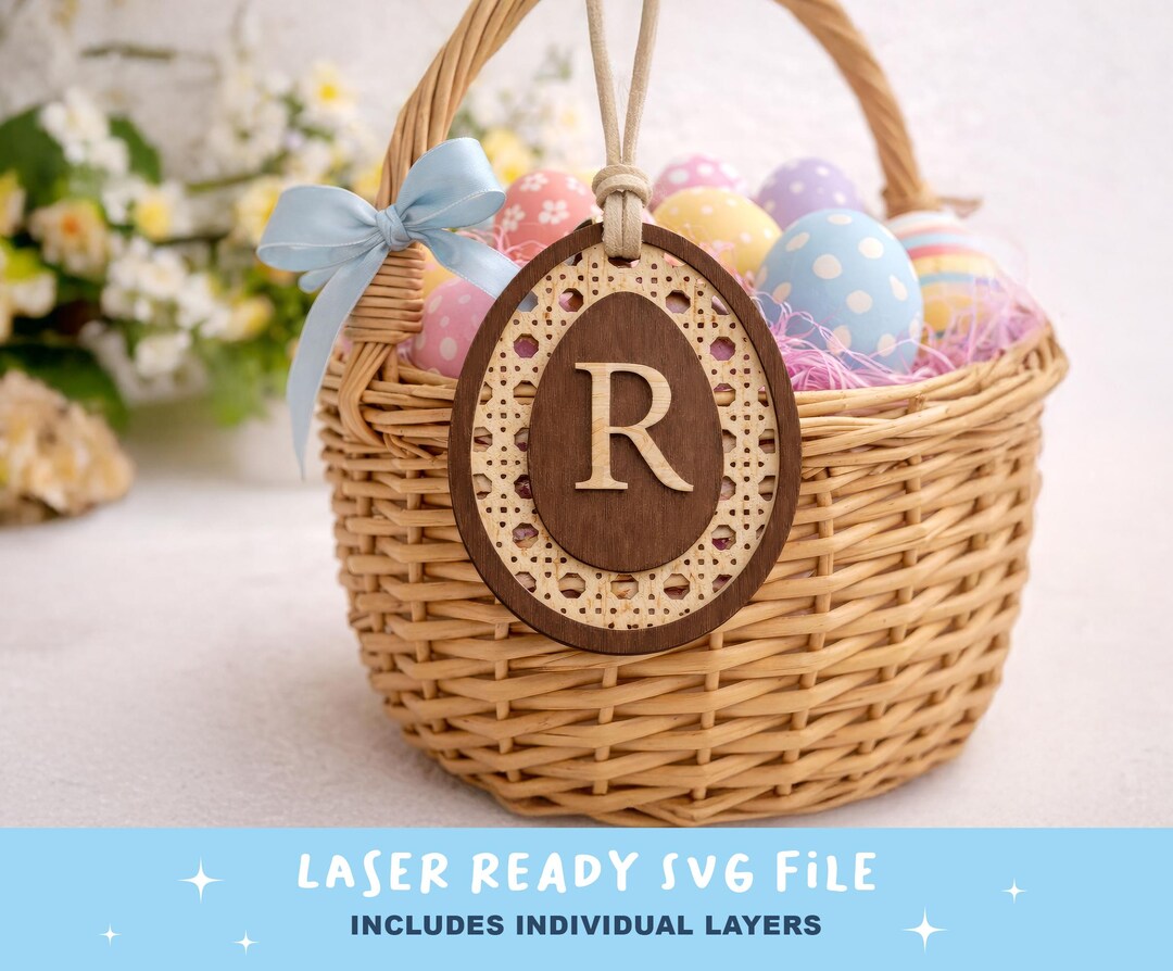 Rattan Effect Easter Egg Tag Laser Ready SVG File Easter Basket Tag SVG ...