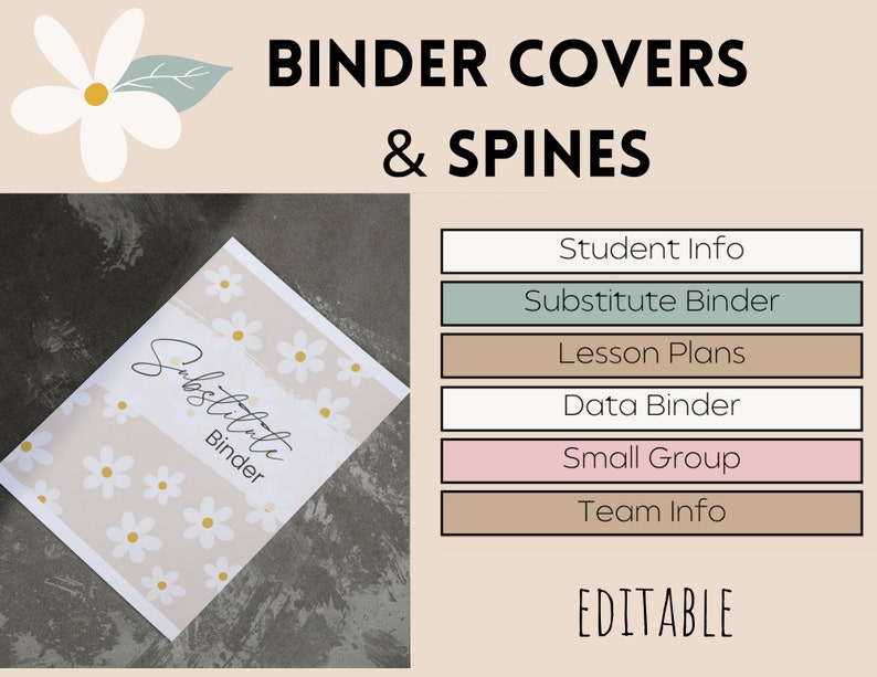 EDITABLE Neutral Floral Binder Covers & Spines Printable - Etsy