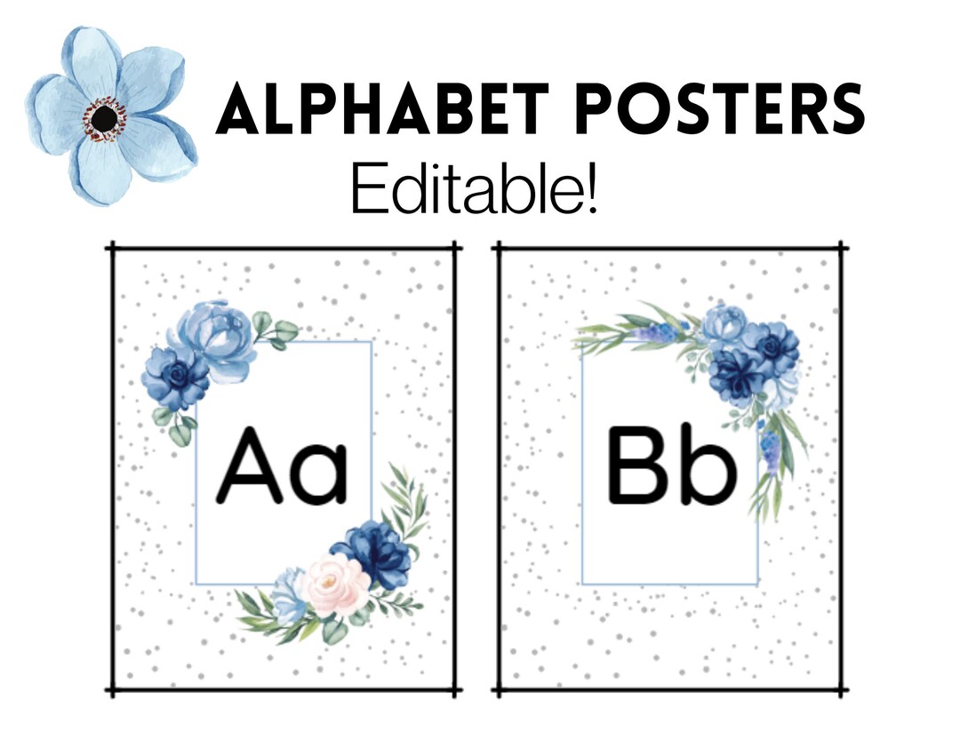 Blue Floral Alphabet Posters for the Classroom Blue Floral Classroom ...