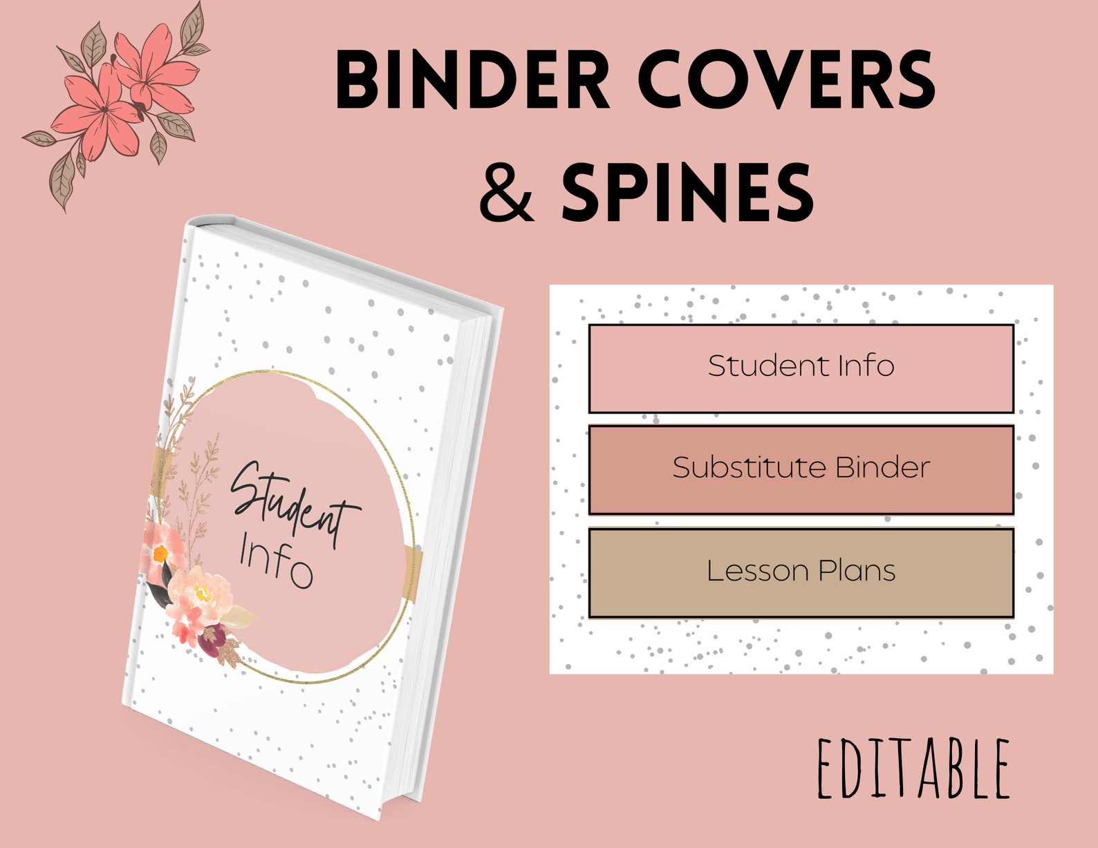 EDITABLE Floral Binder Covers & Spines | Printable Binder Covers ...