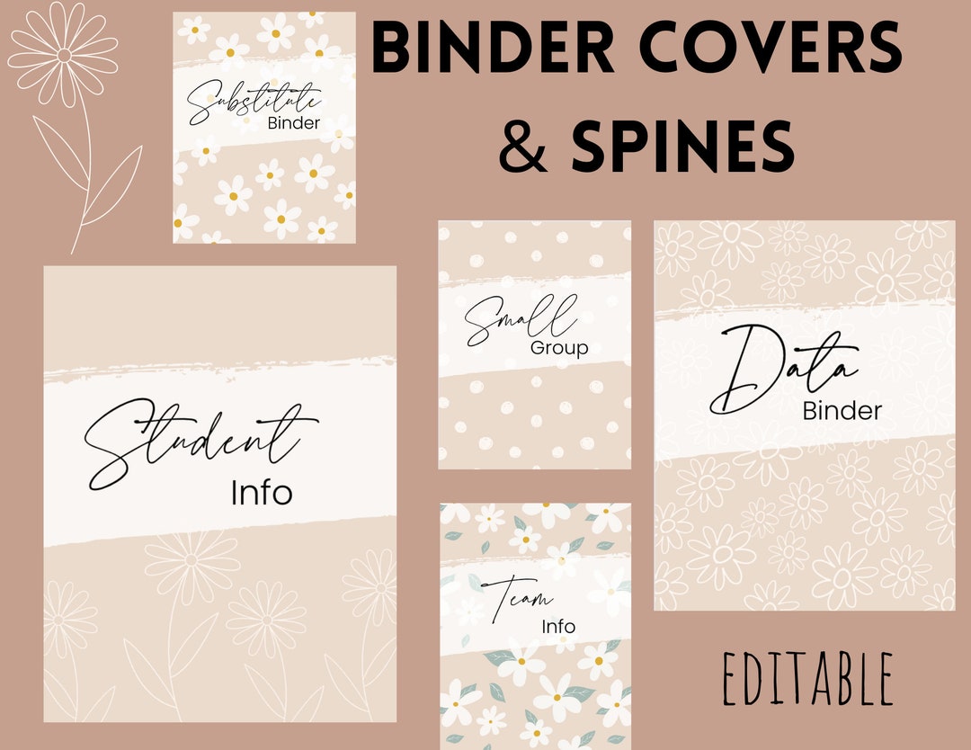 EDITABLE Neutral Floral Binder Covers & Spines Printable - Etsy