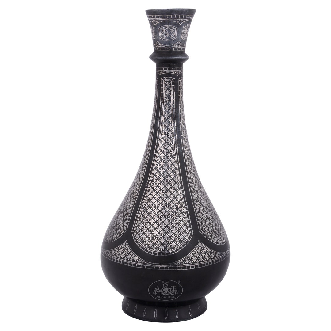 Bidri Work Silver Inlaid Flower Vase - Etsy