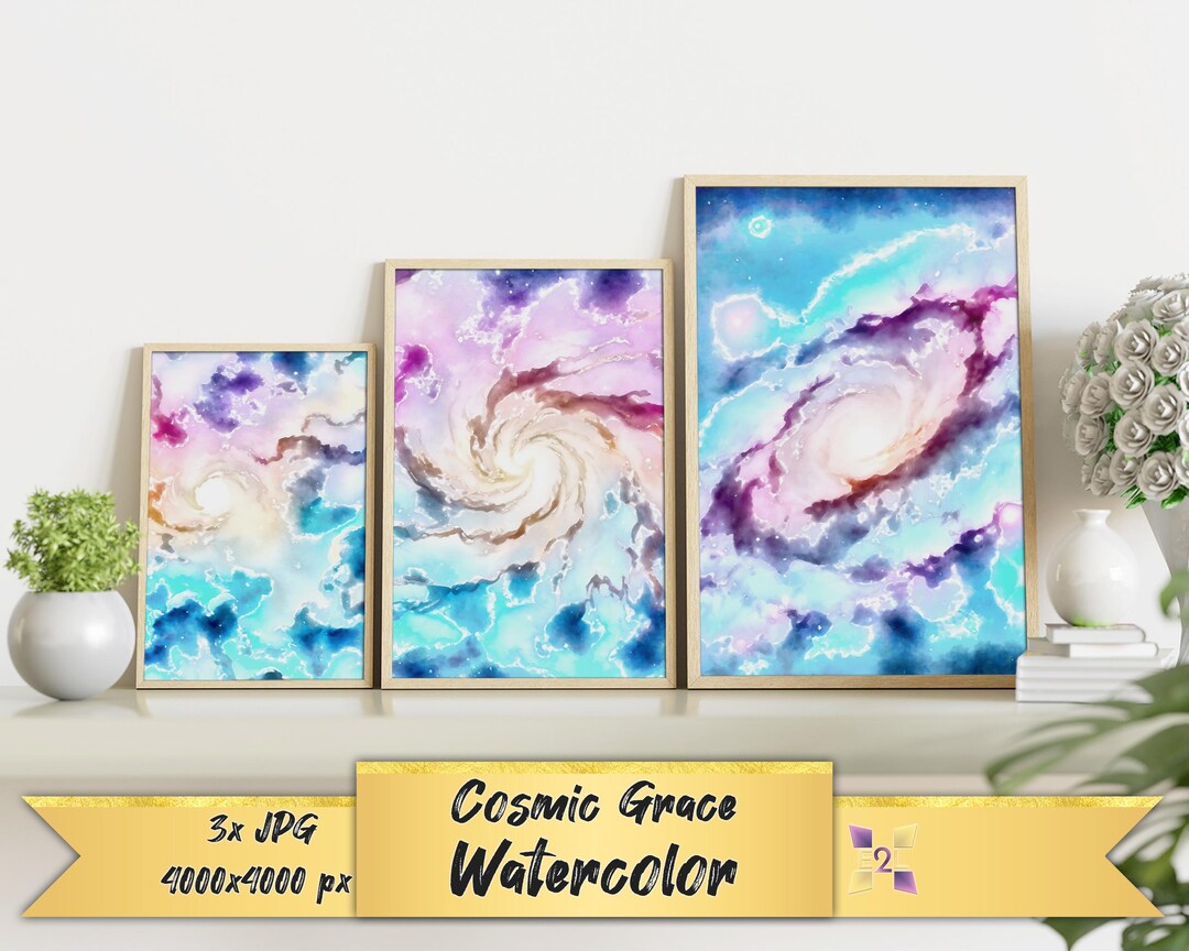 Cosmic Grace Printable Galaxy Watercolor Art, Aqua Space Wall Decor ...