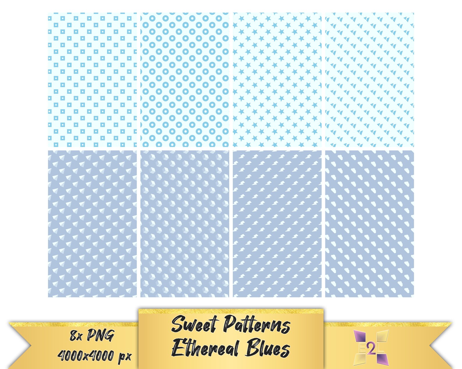Ethereal Blues, Sweet Patterns Digital Paper Decor for a Party ...