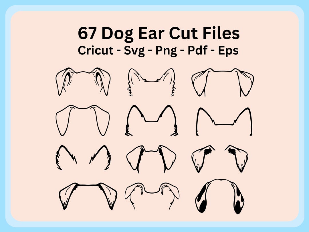Commercial Use Dog Ear Svg Bundle for Cricut Pet Ears Outline Tattoo ...