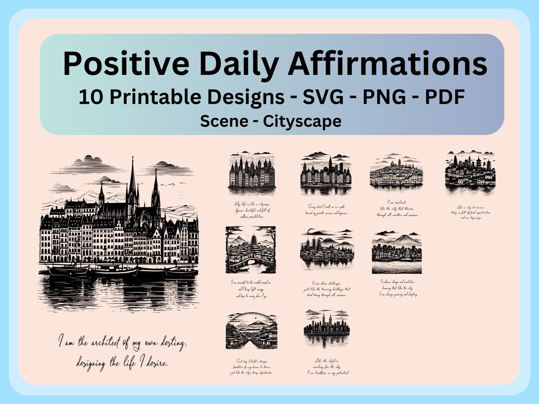 Black & White Affirmation Poster Bundle – Printable Cityscape Wall Art ...