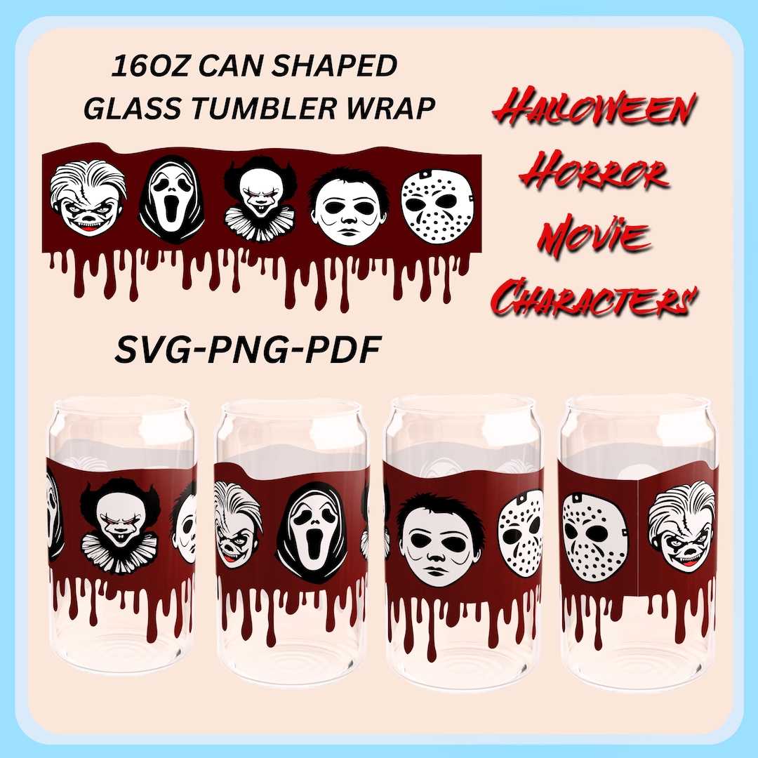 Halloween Horror Characters Full Wrap Svg for 16oz Libbey, It is Friday ...