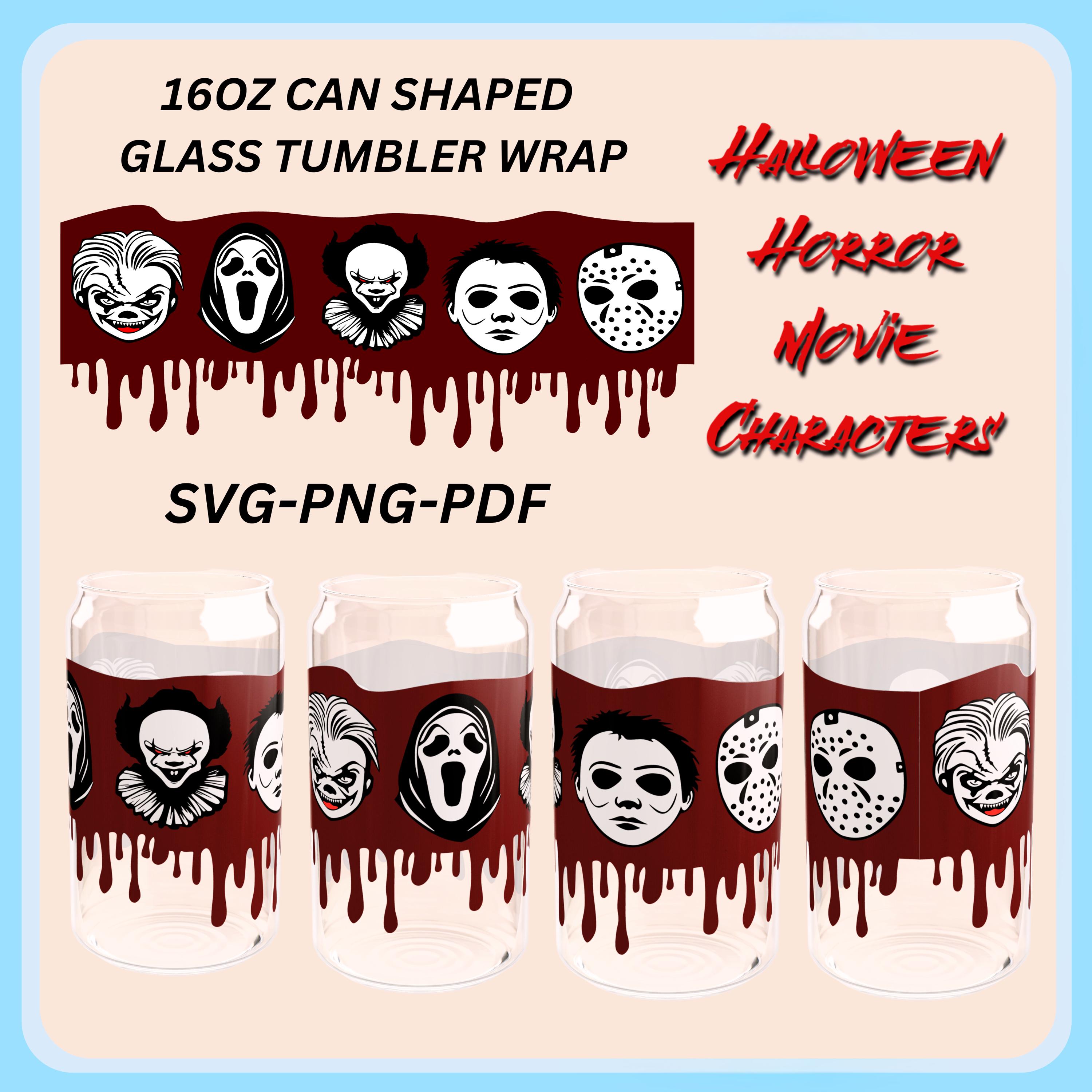 Horror Movies Can Glass Wrap Svg, Halloween Horror Diy Wrap for 16oz ...