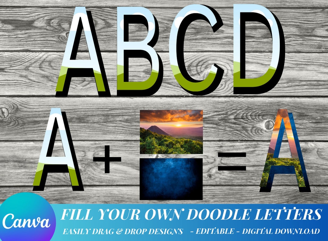 Fill Your Own Doodle Letters on CANVA Drag and Drop Alphaset Alphabet ...