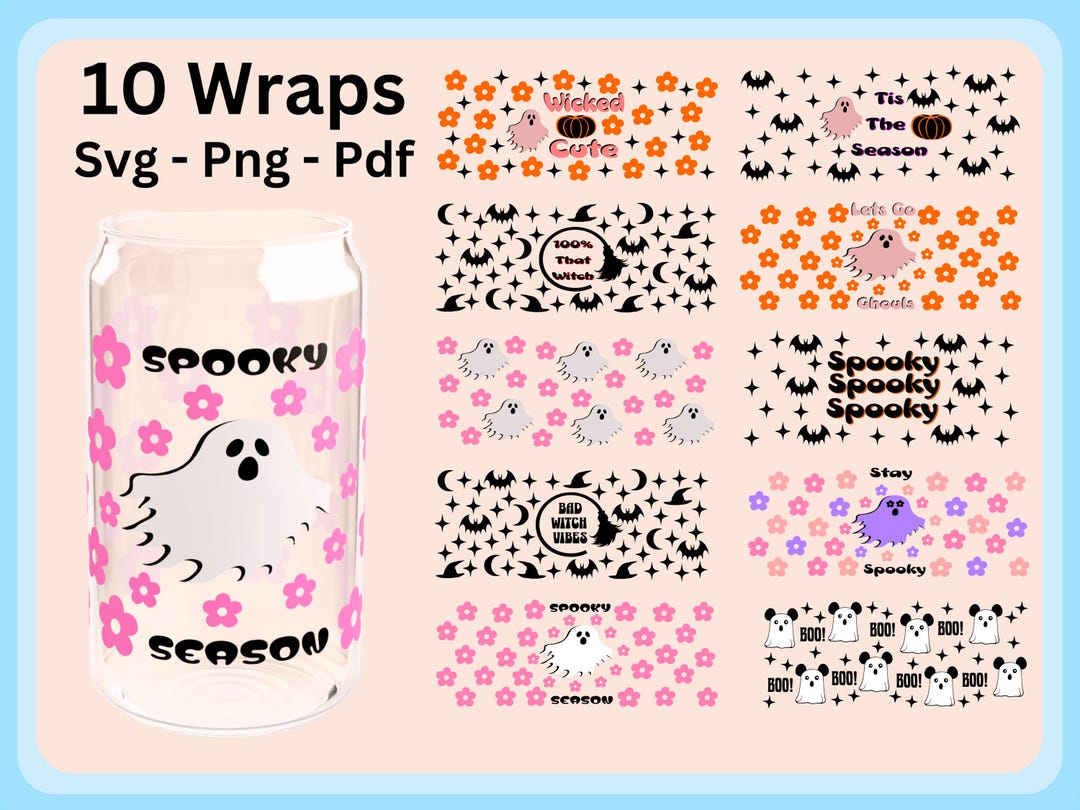 Cute Ghosts SVG Full Wrap Bundle – 16oz Libbey Glass Can Wrap for ...