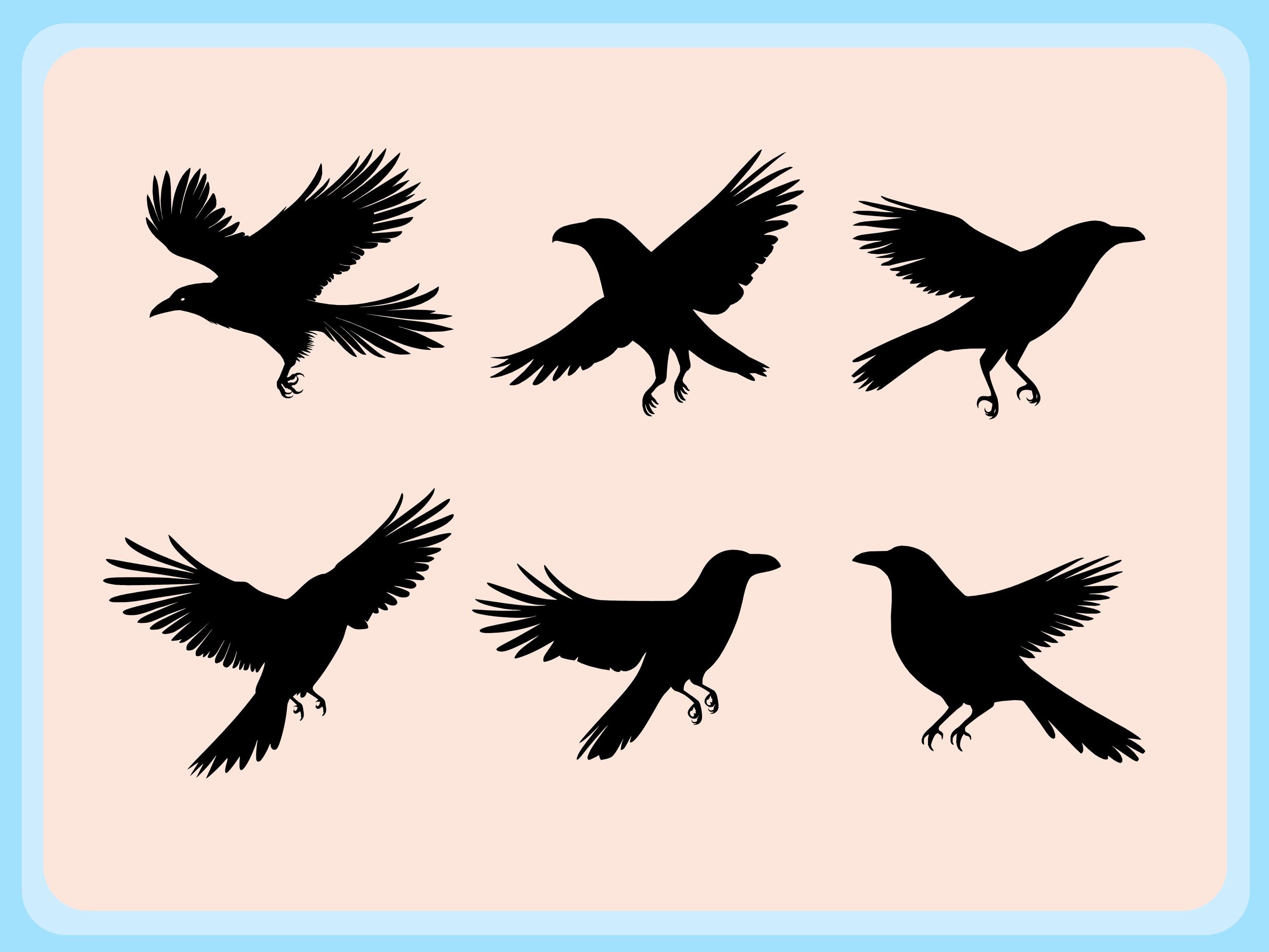 Black Crow Silhouettes, Black Crow Svg Bundle, Black Crows Svg, Flying ...