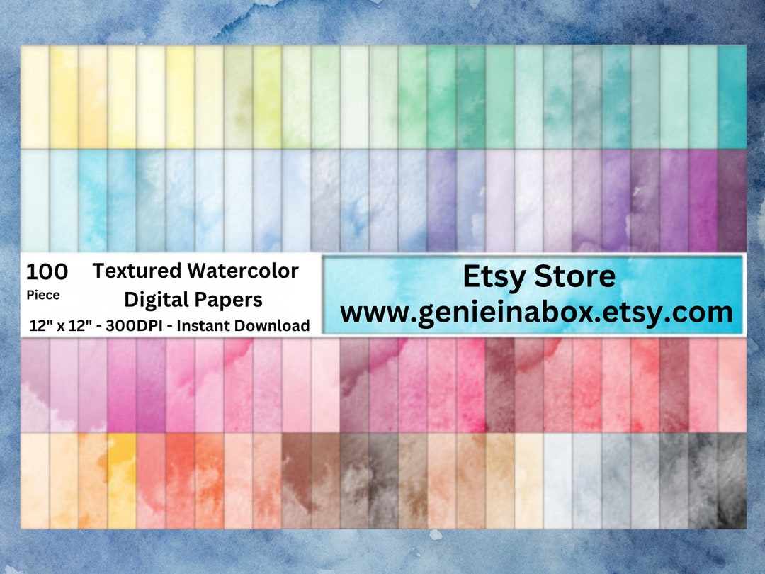 100 Watercolor Textured Arts & Crafts Digital Paper Set Watercolour ...