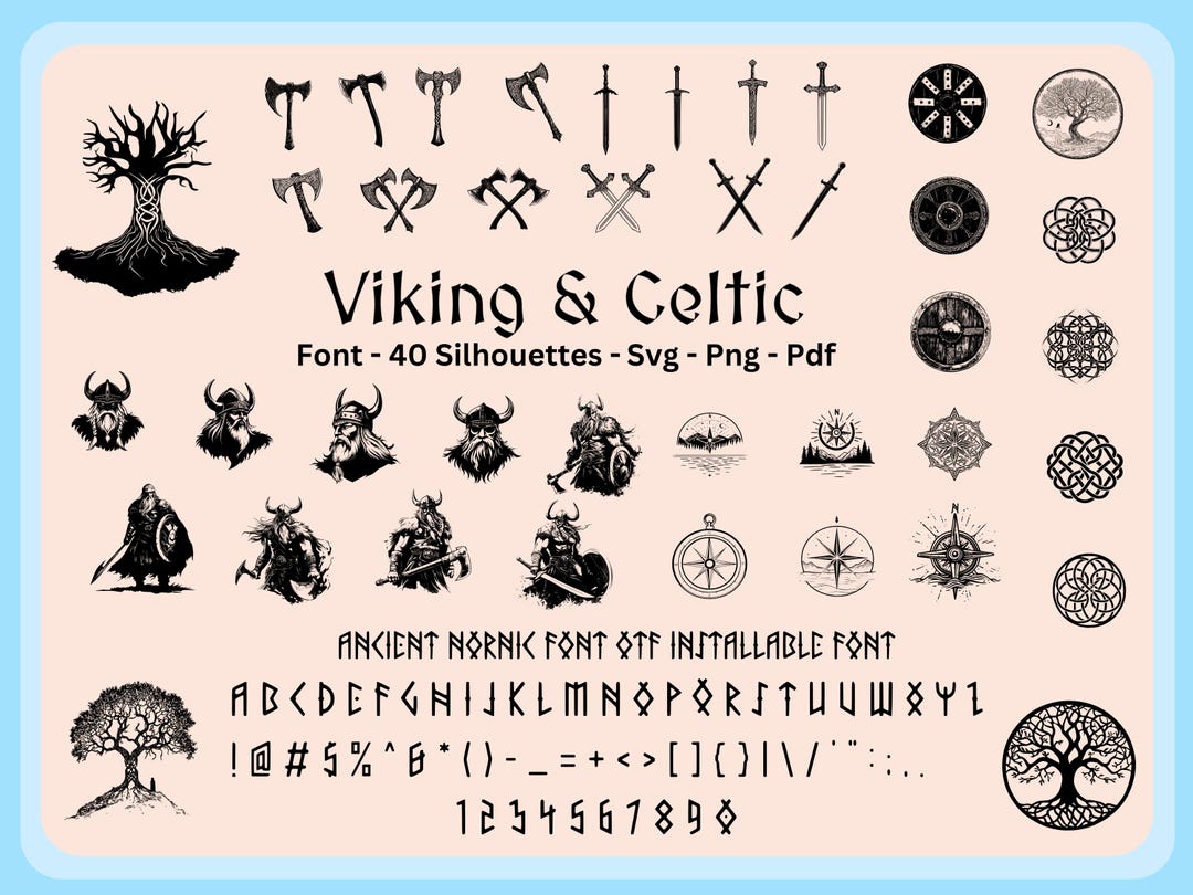 Norse Viking Font SVG Bundle: Runes, Symbols, and Tree of Life (laser ...