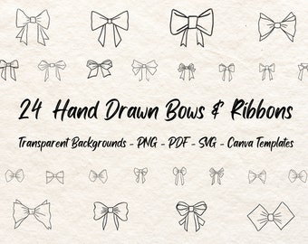 Hand Drawn Bows Illustration Bundle SVG PNG Whimsical Bow Clip Art ...