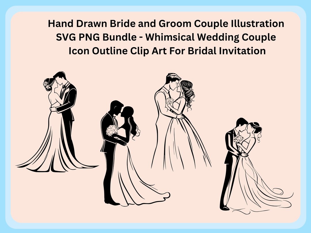 Hand Drawn Bride and Groom Icon Whimsical Wedding Doodle Svg Bundle ...