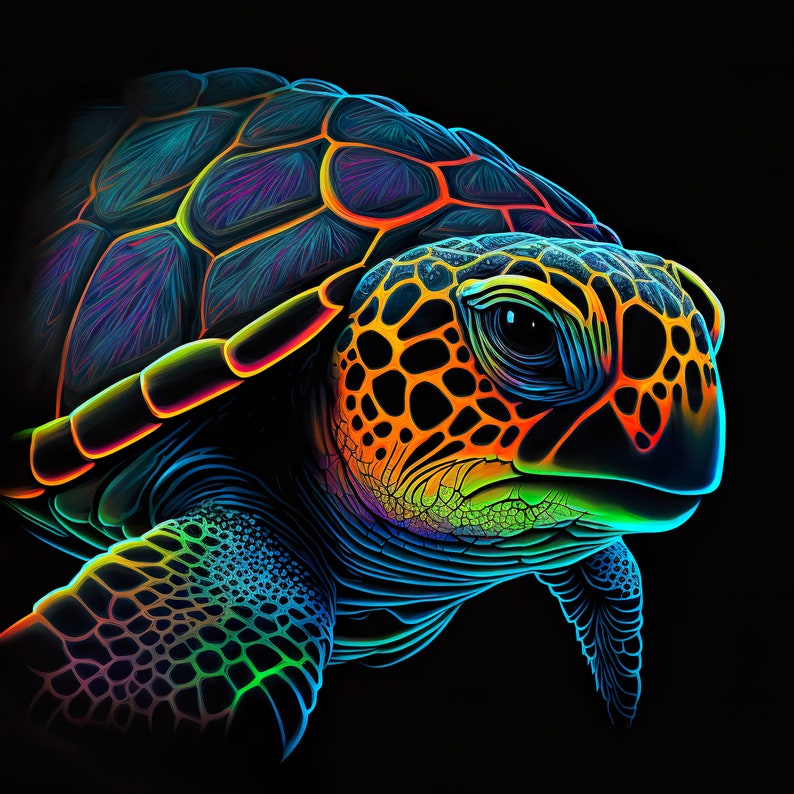 Neon Turtle Digital Print High Quality 300 DPI - Etsy