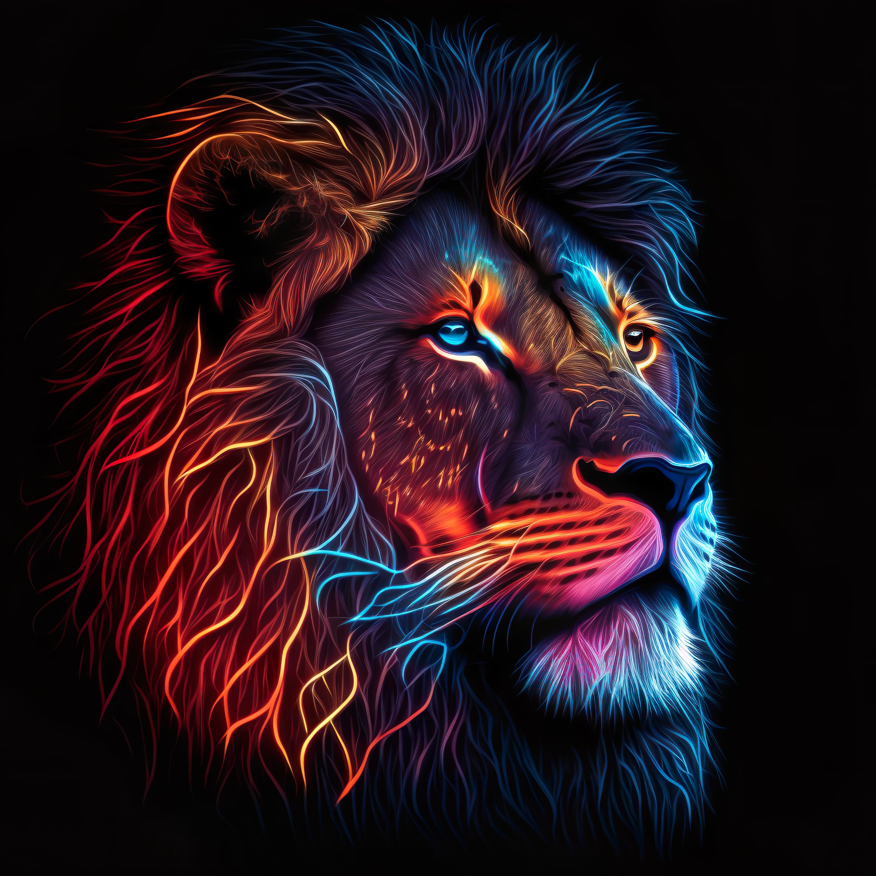 Neon Lion V2 Digital Print High Quality 300 Dpi Etsy