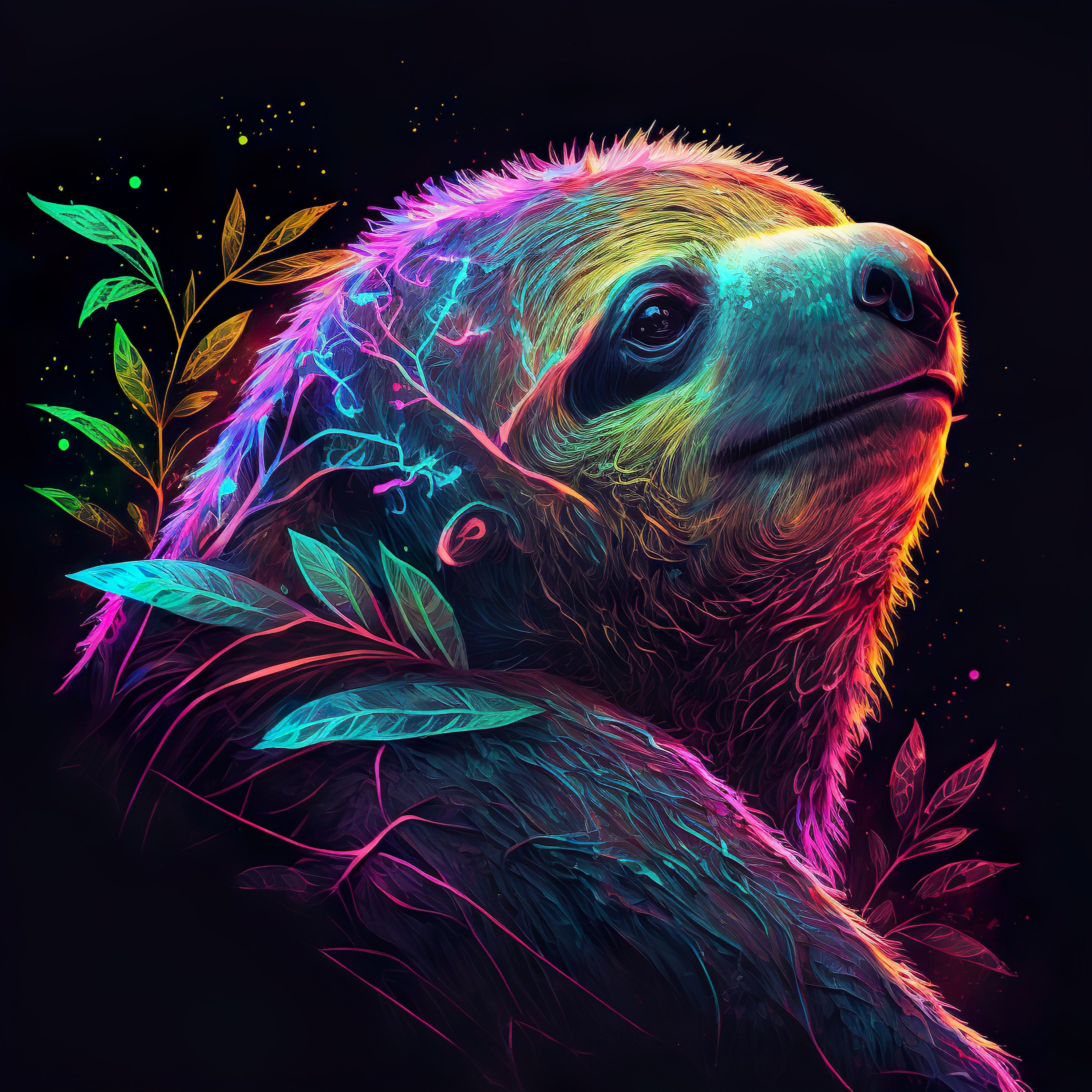 Neon Sloth Digital Print High Quality 300 DPI - Etsy
