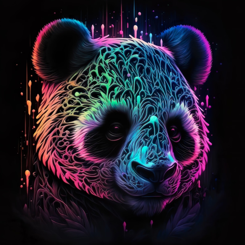 Neon Panda Bear Digital Print High Quality 300 DPI - Etsy Australia