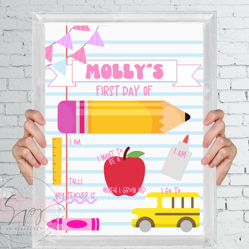 Pink First Day of School Fill in Sign - Etsy