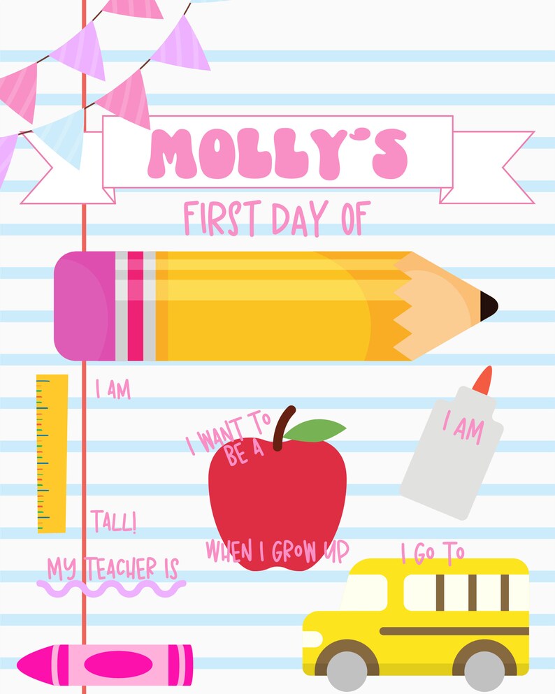 Pink First Day of School Fill in Sign - Etsy