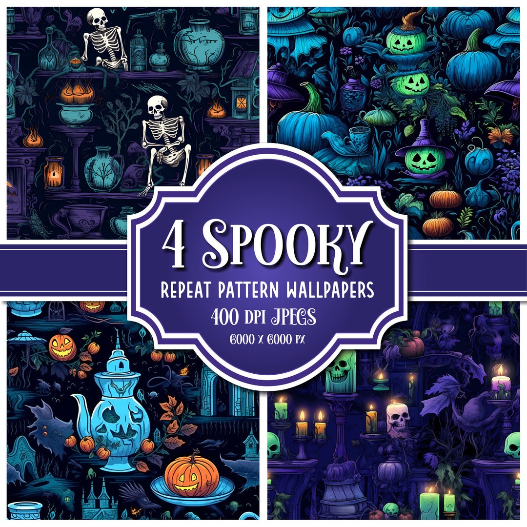 4 Bewitching Spooky Halloween Themed Repeat Pattern Digital - Etsy