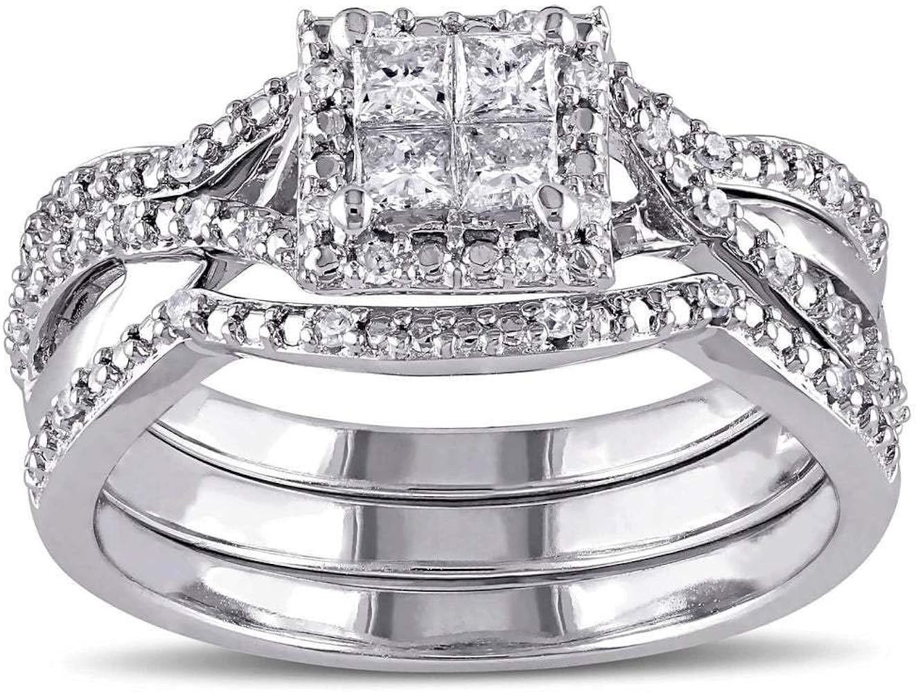 Quad Crossover 1.20ct TDW Princess-cut Diamond Bridal Set in Sterling ...