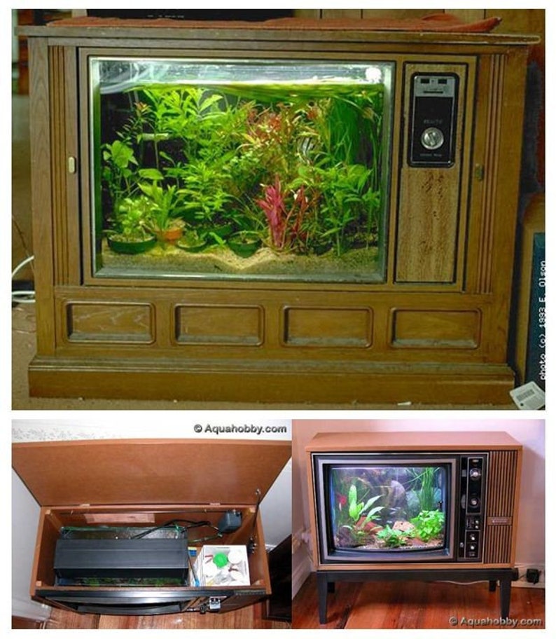 Vintage Tv Aquarium, Upcycling 60s Console Television, Vintage Aquarium, Vintage Fish Tank ...