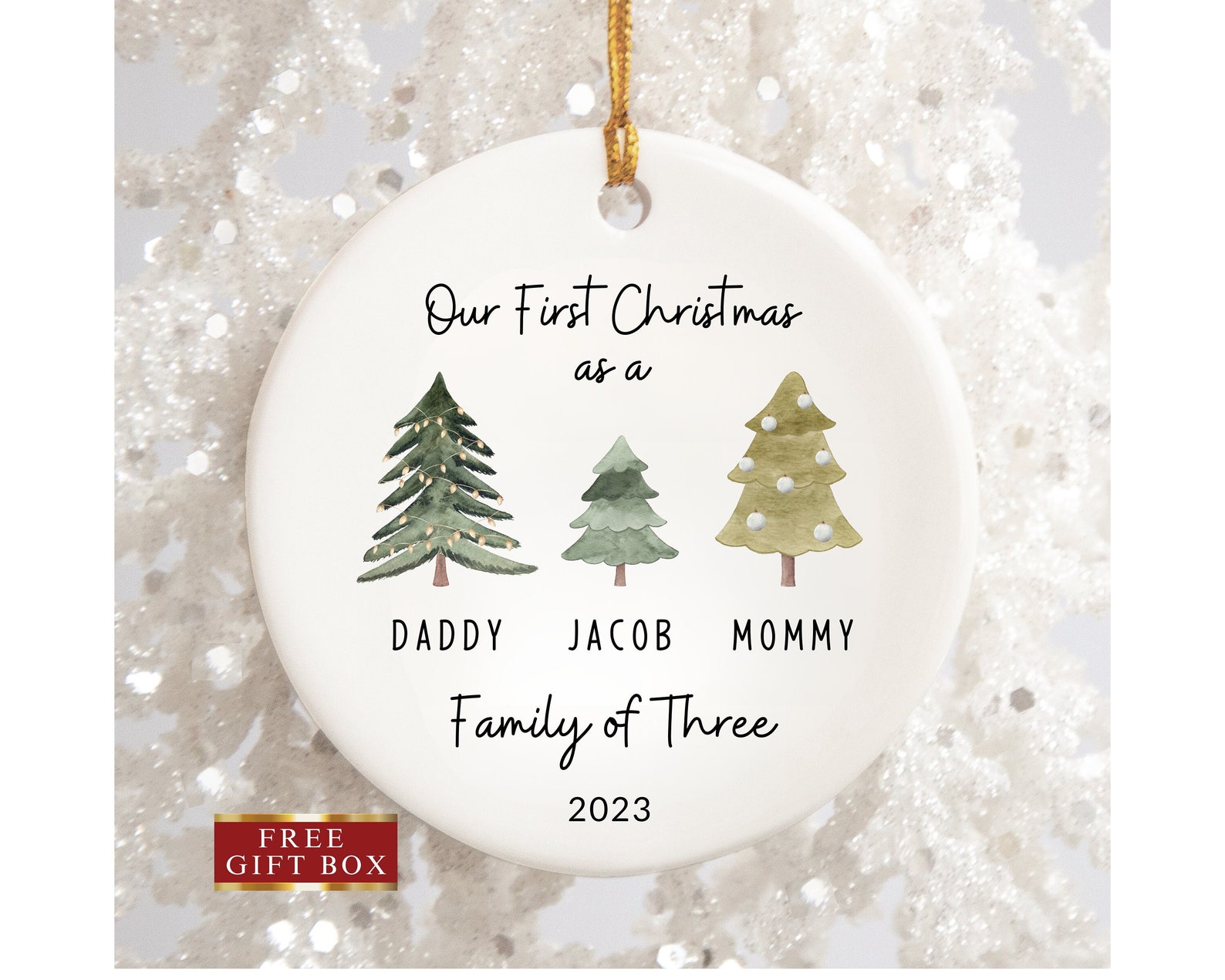 Family of Three Ornament, Family of 3 Ornament Personalized, Family of ...