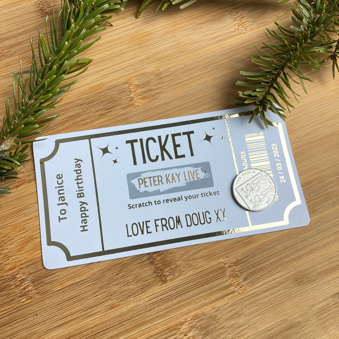 Personalised Foil Ticket, Birthday Scratch to Reveal Gift Ticket, Fake ...