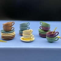 Miniature Tea Cup Saucer Spoon Set Dollhouse Accessory Mini Coffee Cups ...