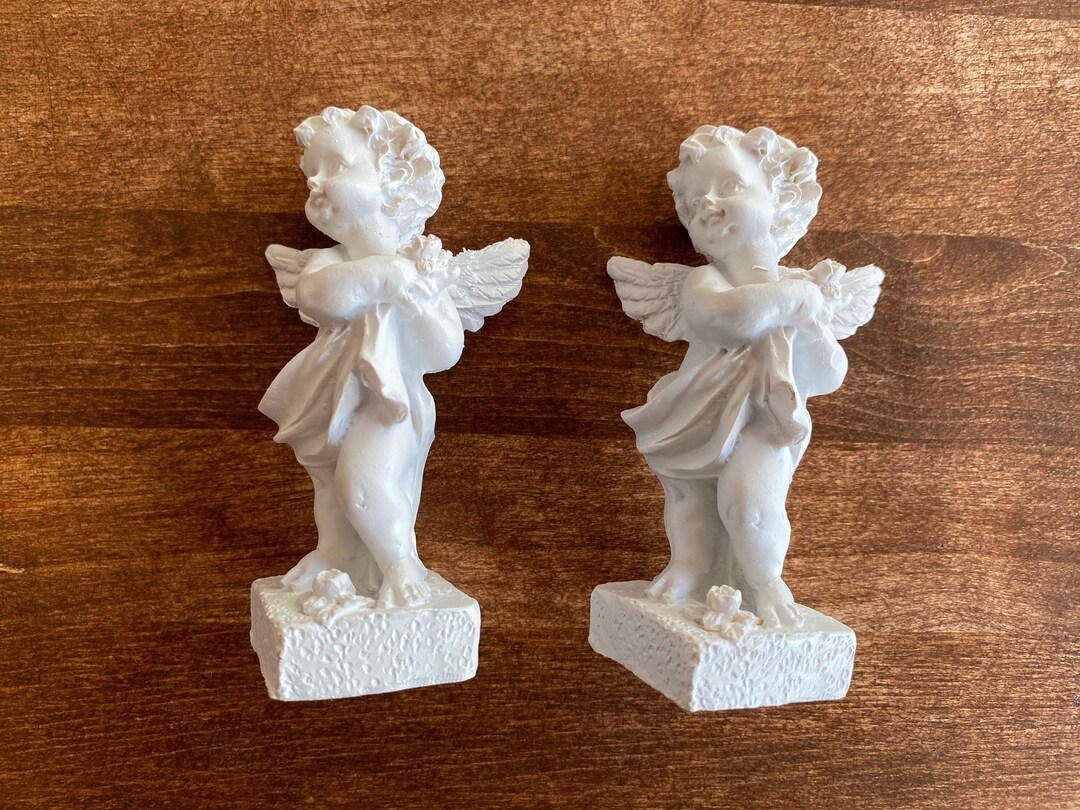 Two Miniature Cherubs Angel Statues. Handmade Dollhouse Garden ...