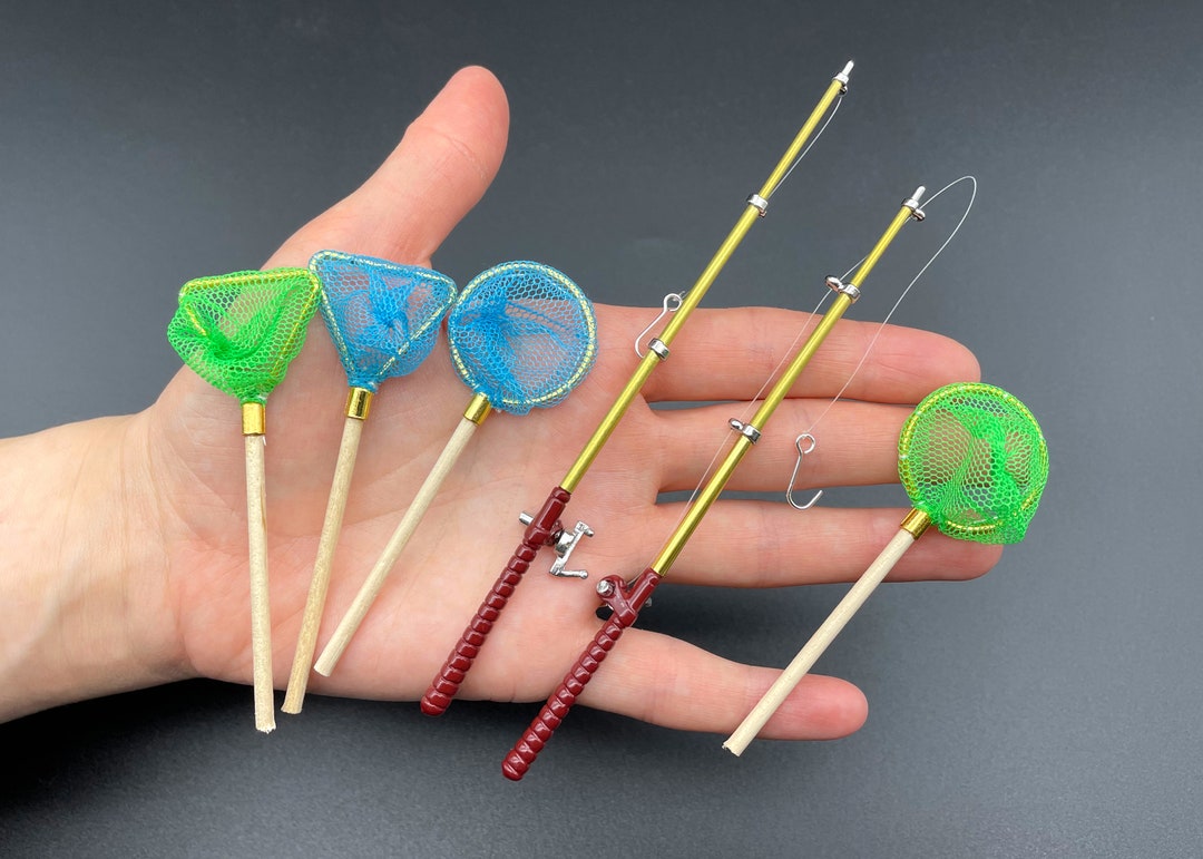 Miniature Fishing Rods and Nets. Blue or Green. 1:12 Scale - Etsy