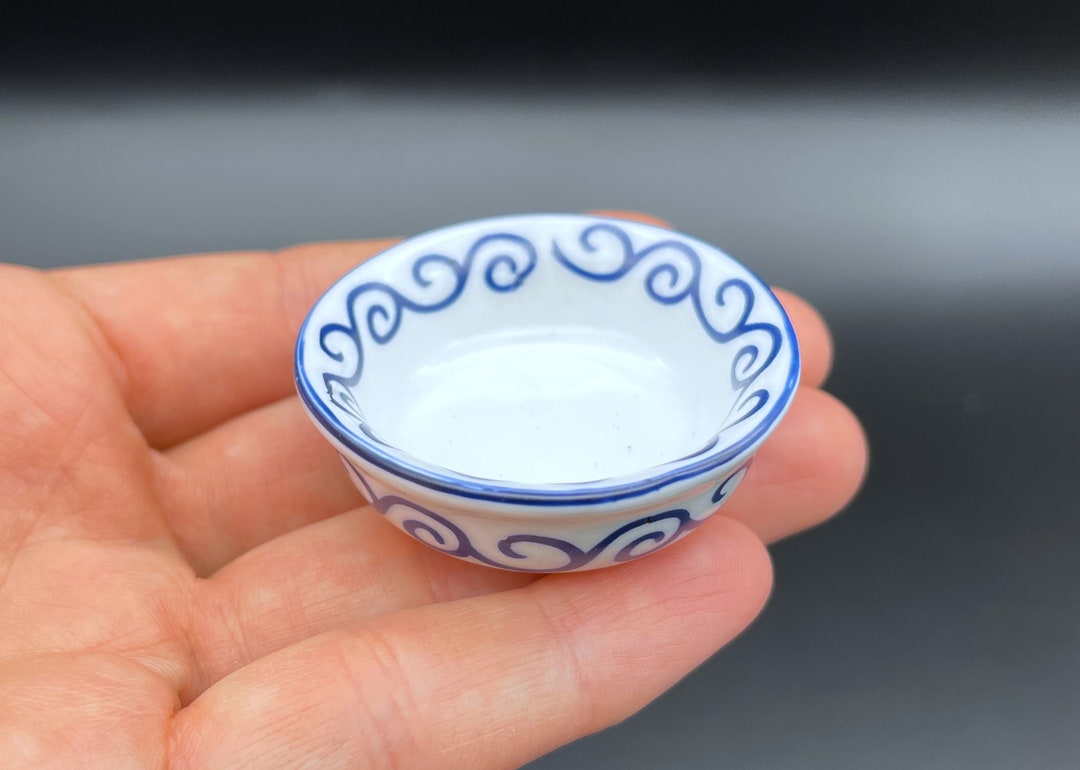 Miniature Bowl. Blue White. Kitchen Cooking. Dollhouse Accessories 1:12 ...