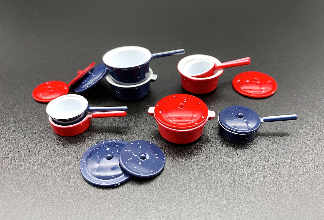 Miniature Spotted Pots. Set of Four. Red or Blue. Dollhouse Accessories ...