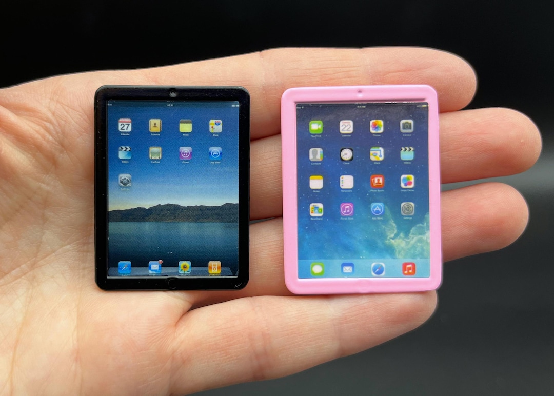 Miniature Apple iPad Black or Pink Mini Tablet. Dollhouse Accessory. 1: ...