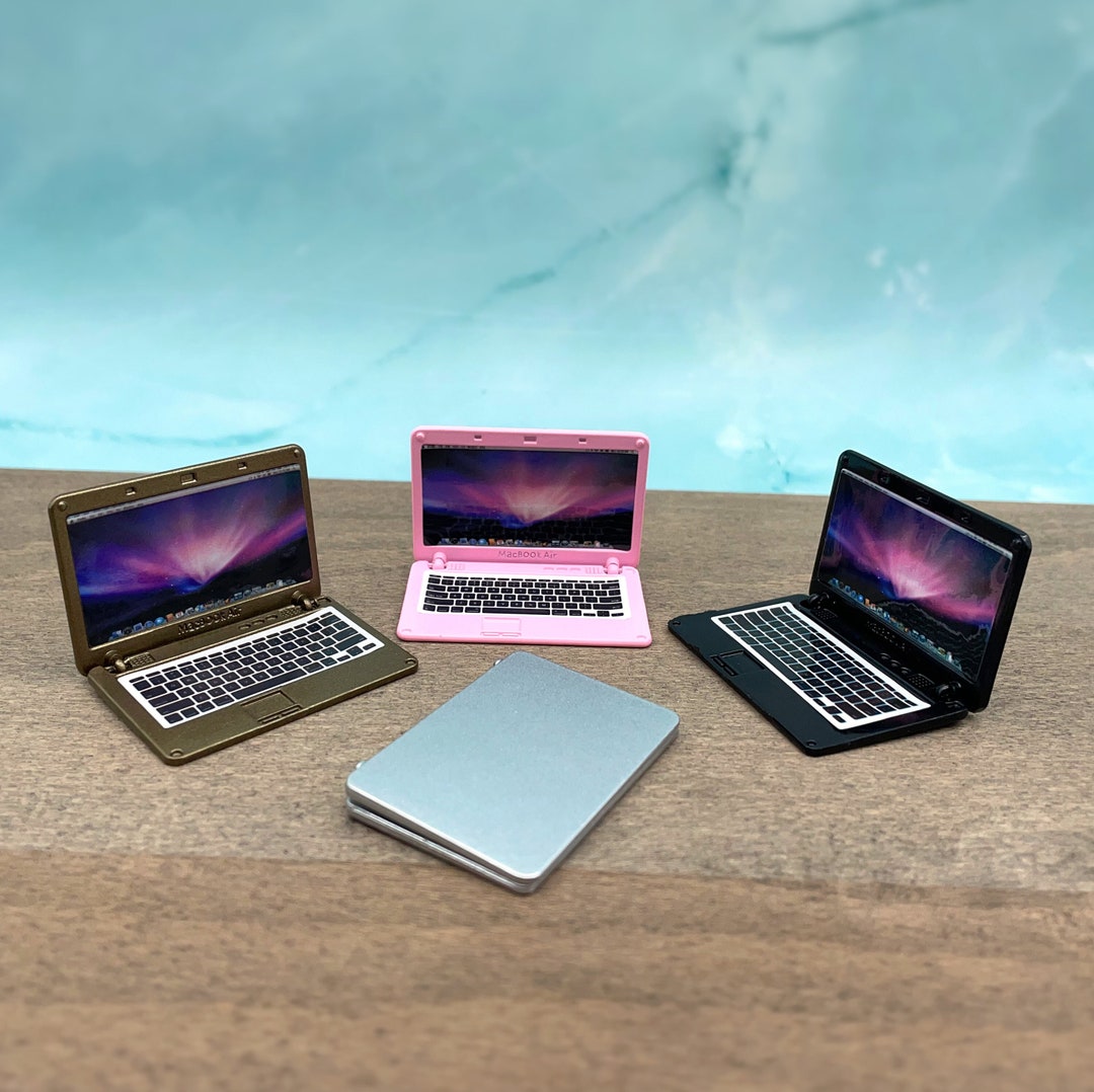 Miniature Apple Mini MacBook Silver Laptop Computer. Scale 1:6 ...