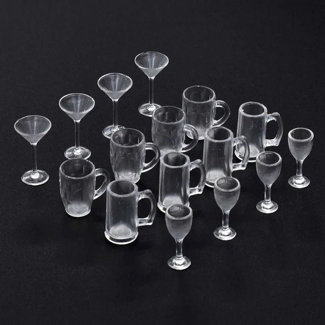 1:12 Scale Miniature Drinking Glasses (16 Pieces). Handmade Dollhouse ...
