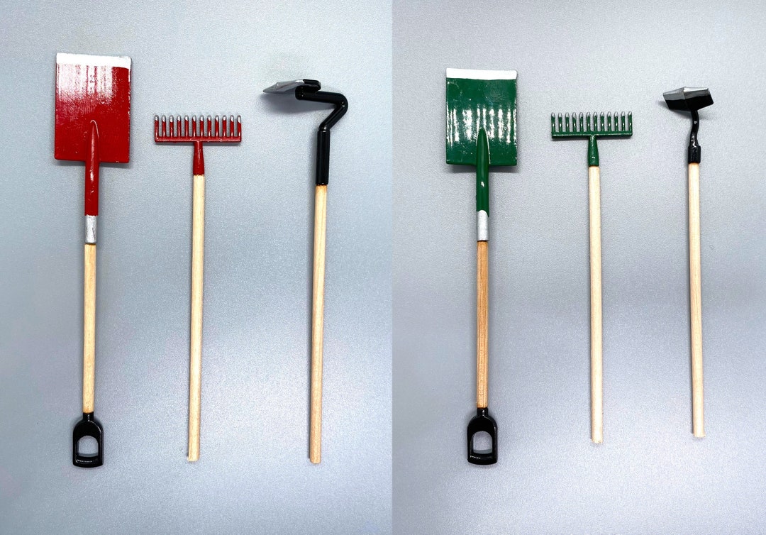 Miniature Rake Spade Set. Choose Red or Green. Garden Dollhouse ...
