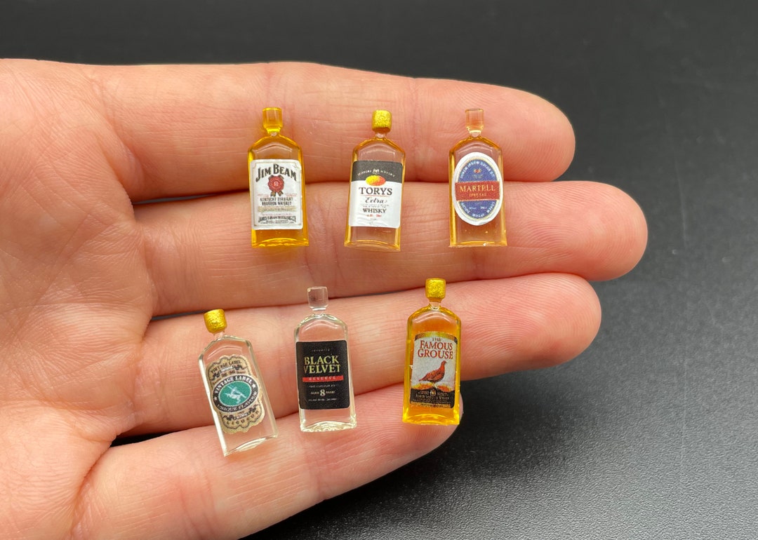 6 Miniature Whiskey Bottles. Dollhouse Kitchen Accessories. 1:12 1/24 ...