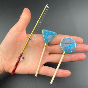 Miniature Fishing Rods and Nets. Blue or Green. 1:12 Scale - Etsy