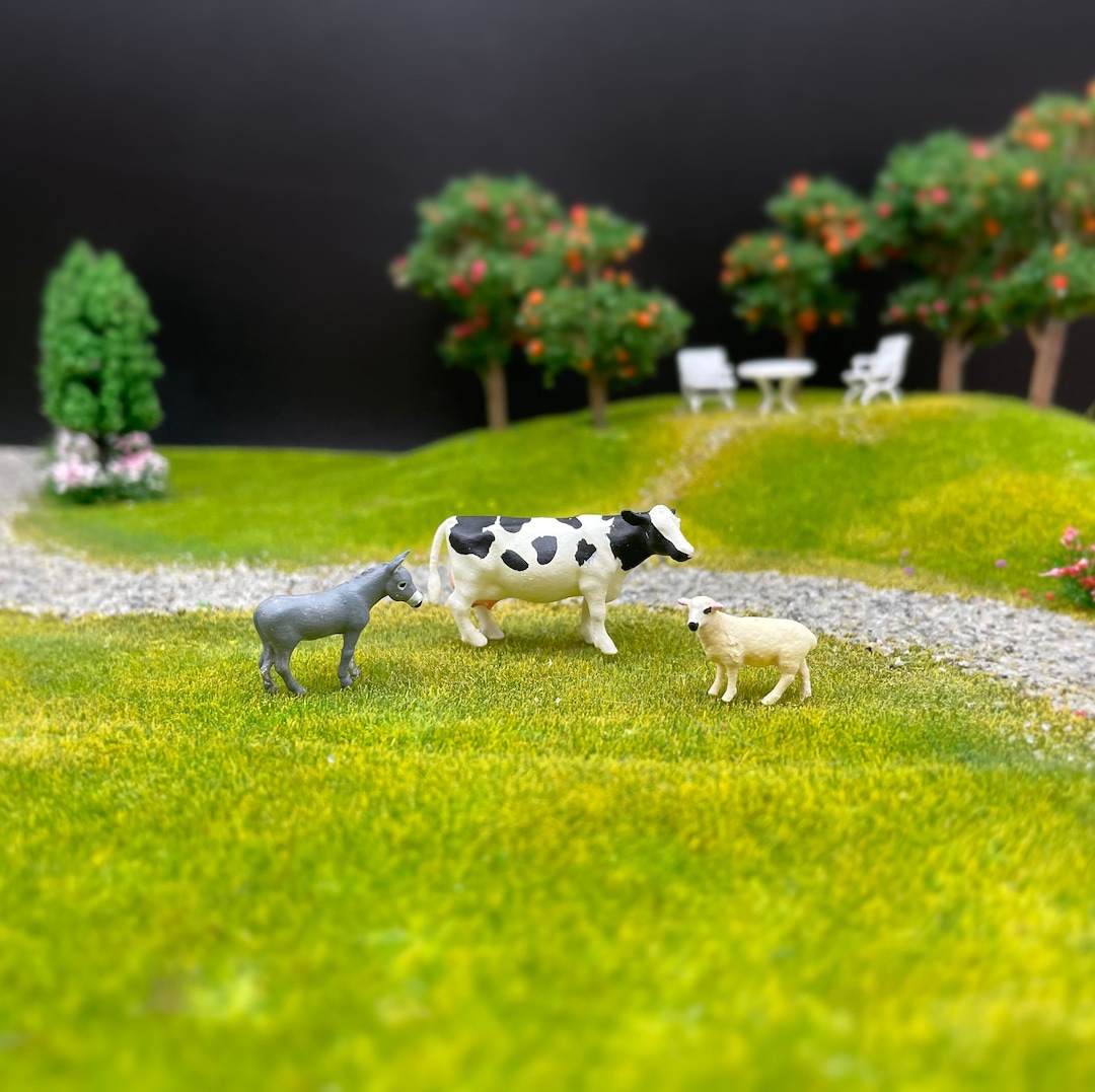 Miniature Farm Animals. Cow, Donkey, Sheep. 1:64 Scale Realistic ...