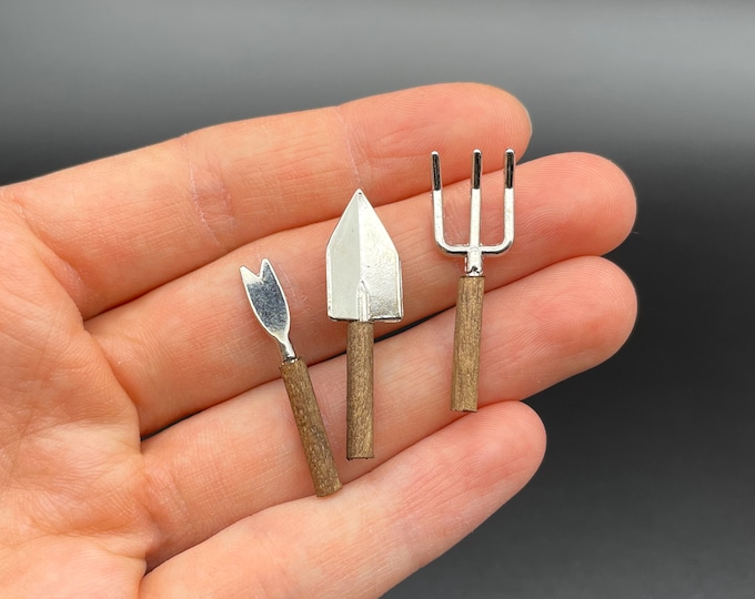 Miniature Garden Hand Tool Set. Weeder, Rake and Trowel. 1:12 Scale ...