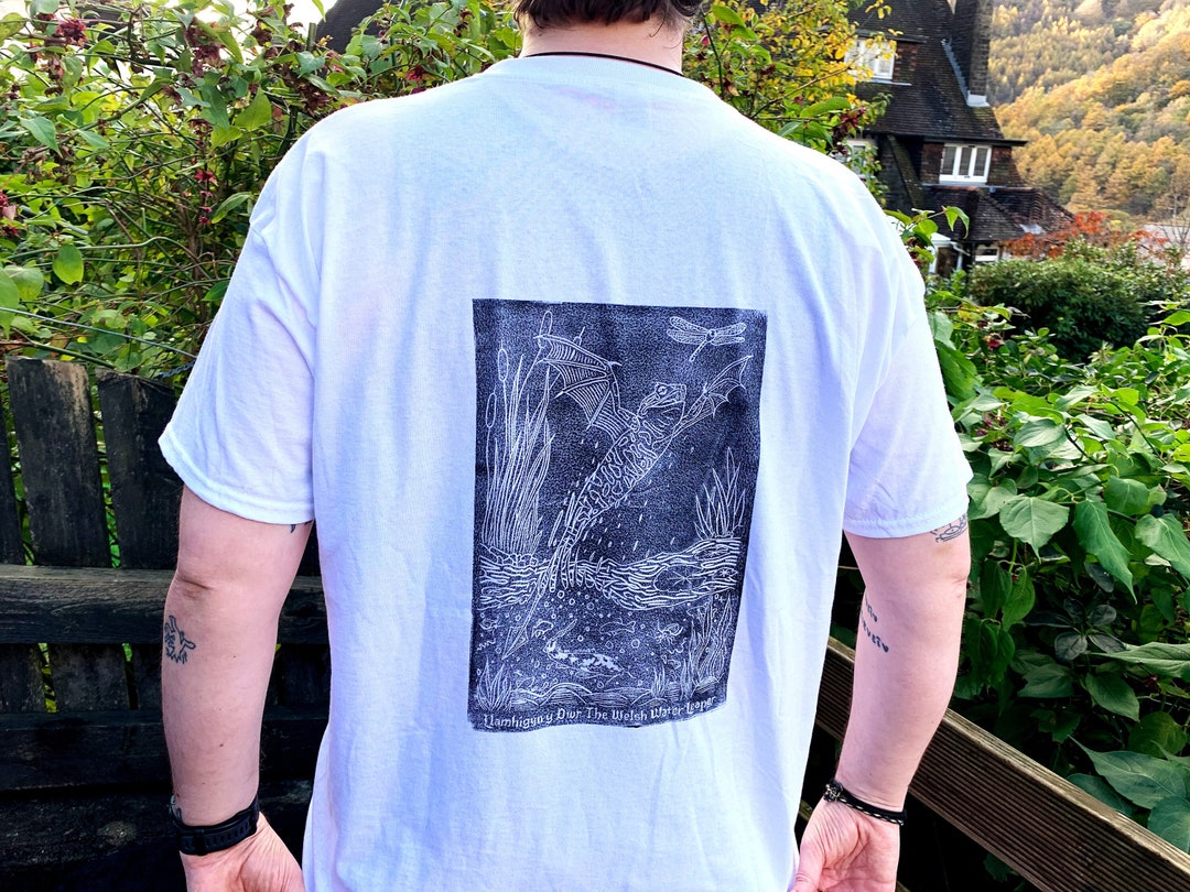 Original Lino Print T-shirt - Welsh Mythology Folklore Water Leaper ...